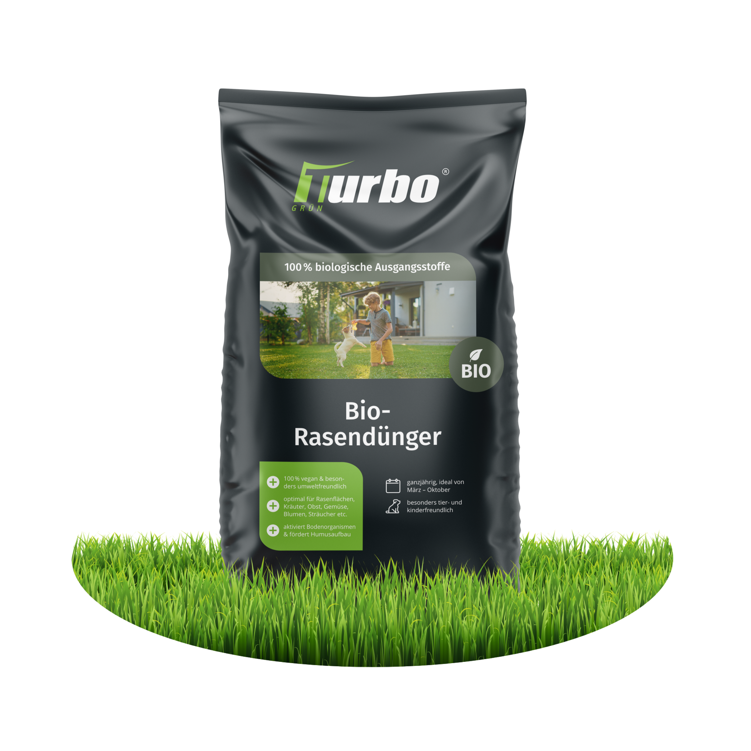 Turbogrün Bio-Rasendünger | 100% pflanzlich für satten Rasen – turbogrün